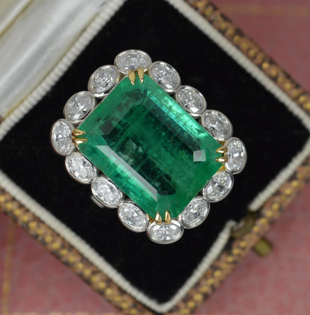 Huge 14.7ct Emerald and Vs 2.16ct Diamond Platinum Cluster Ring | eBay UK