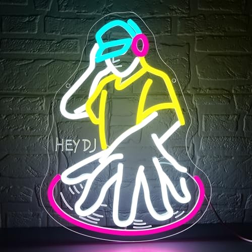 DJ Player Neon Sign for Wall Decor Dimmable Music Neon Ice White+Lemon ...