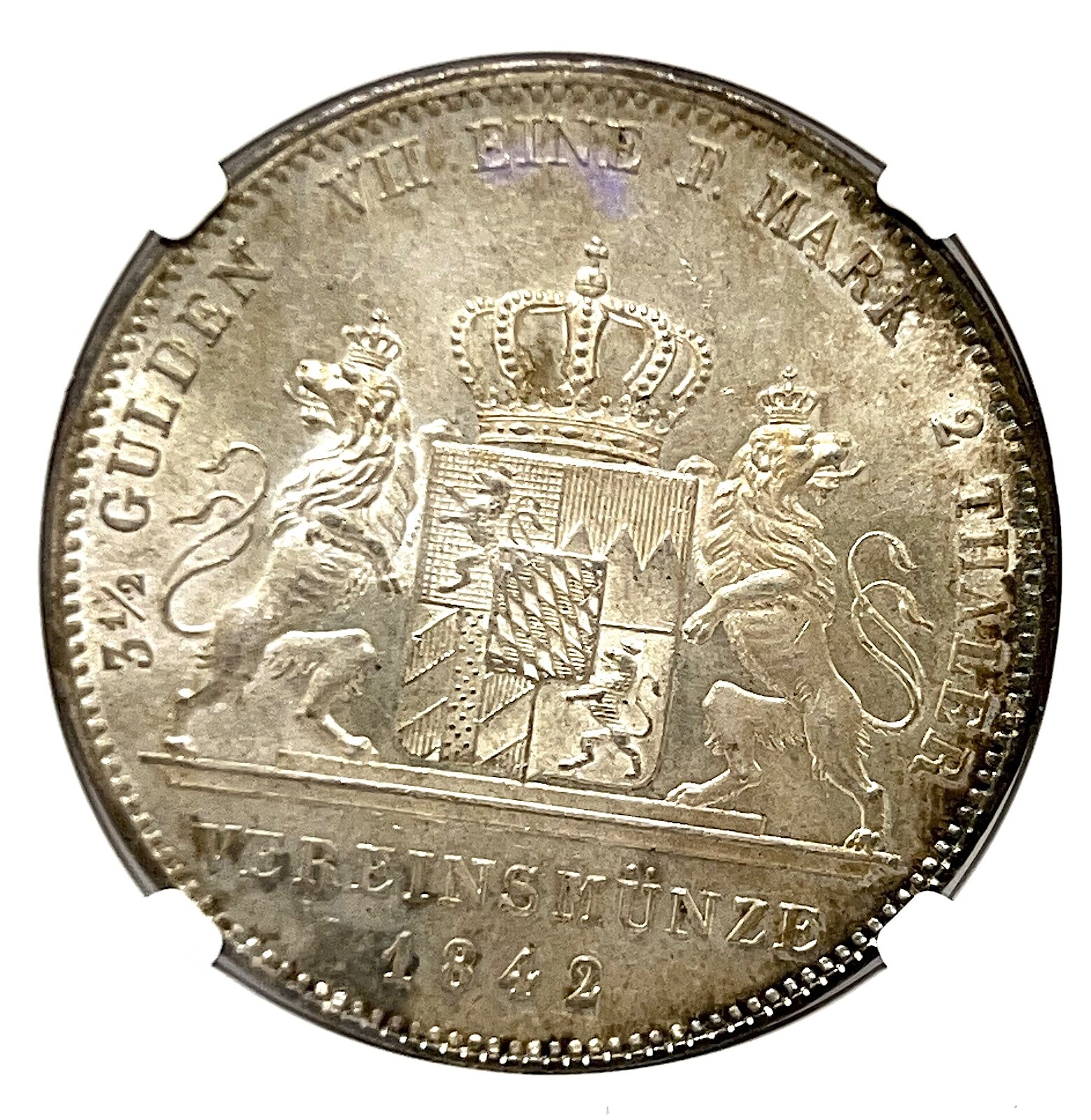 German State Bavaria 1842 2 Talers Coin Thaler NGC MS 62 F.STG UNC ...