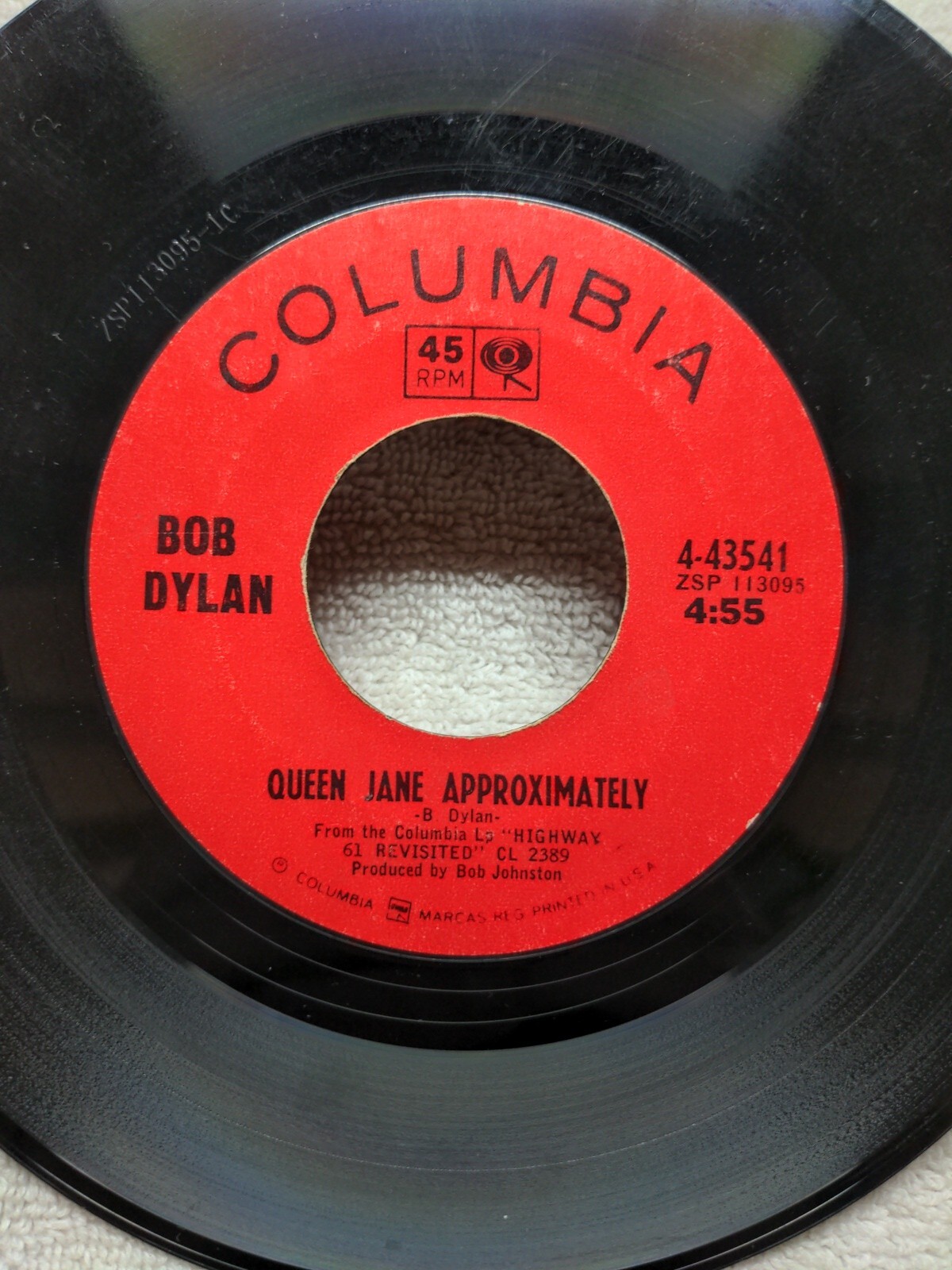 45 RPM Queen Jane Approximately One of Us Must Know Bob Dylan Columbia ...
