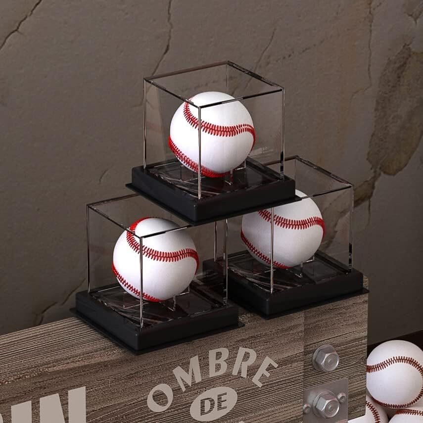 2x UV Protected BASEBALL HOLDER STAND Ball Display Case Acrylic Cube ...