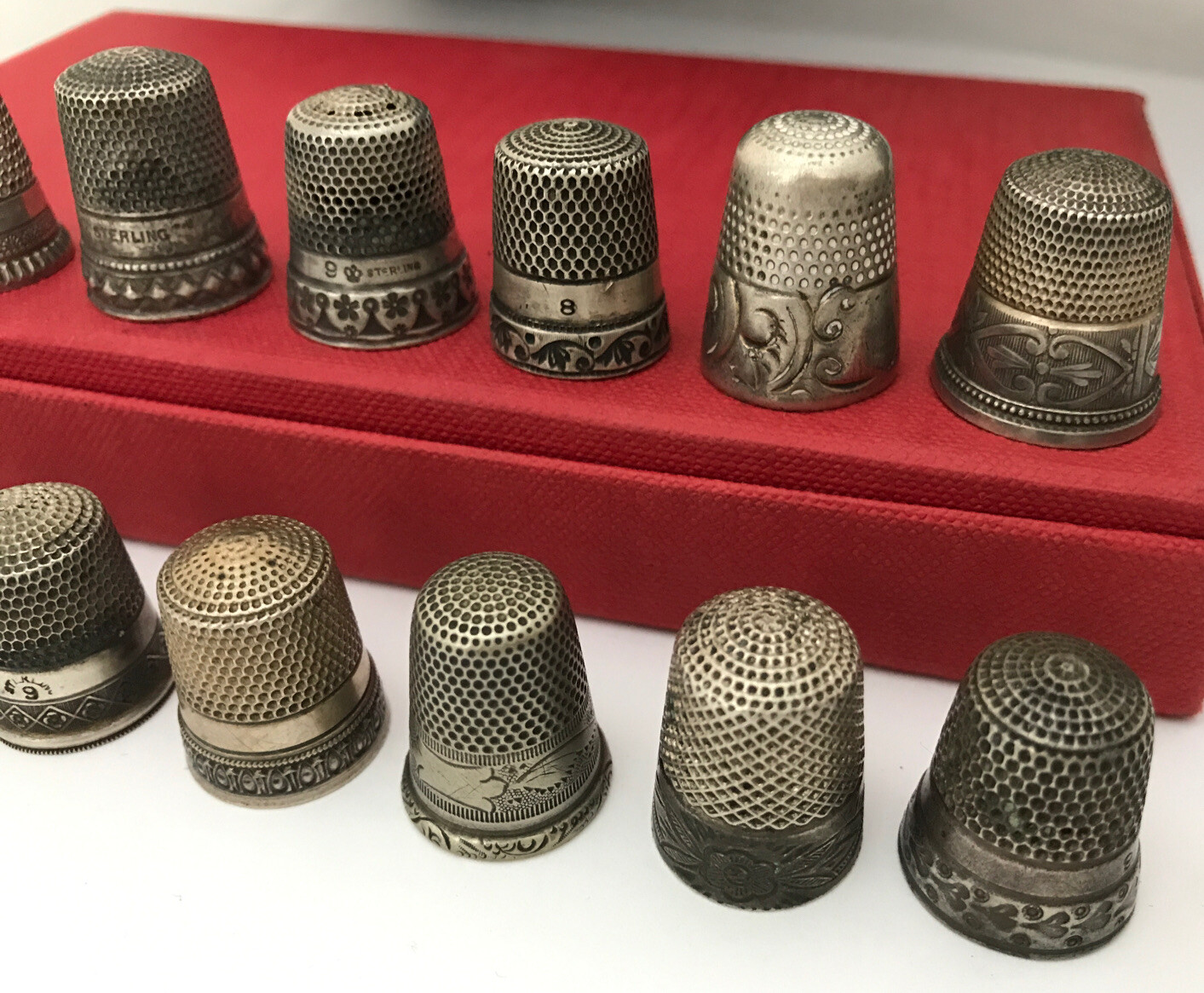 ANTIQUE STERLING SILVER THIMBLE LOT COLLECTION 15 MIXED DESIGNER ...