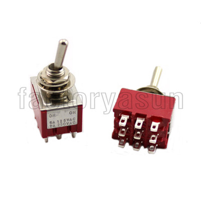 5PCS Red Mini Toggle Switch 3PDT 2 Position ON-ON 9-PIN 12V 6A Silver ...