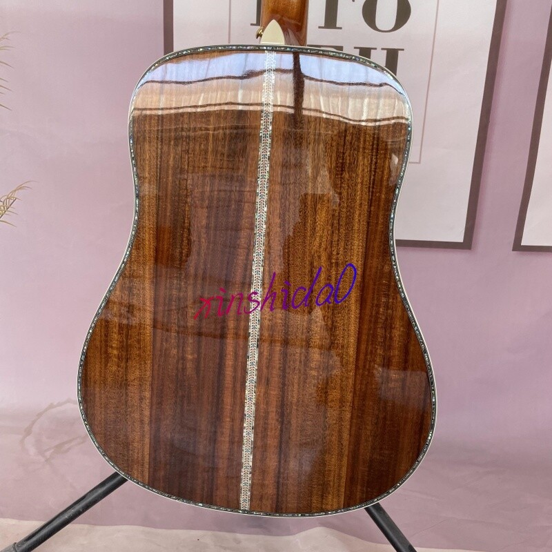 Handmade Full Koa Brown Acoustic Guitar Shell Inlay Bone Nut Factory ...