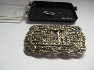 Vintage Art Deco Marcasite Monogram SLM Brooch Pin Open Work Silver ...