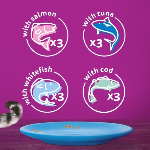 WHISKAS 1+ Fish Favourites Wet Cat Food Jelly Pouches 12 x 85g (4 Pack ...