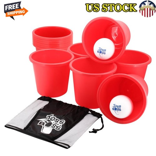 Outdoor Giant Pong Lawn Game w/Drawstring Bag 12 Jumbo Pong Buckets 2 ...