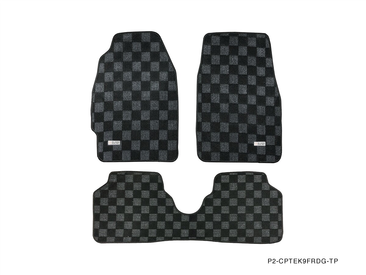 P2M Checkered Flag Carpet Floor Mats 3pc for Honda Civic EK3 EK9 EM1 96 ...