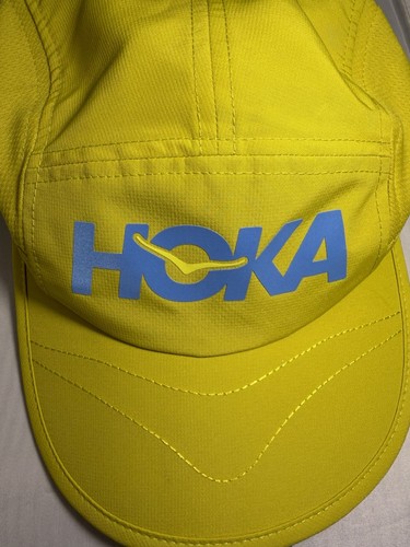 HOKA Run Hat Specifically In The Pea Green (PAG) Colorway with A Blue ...