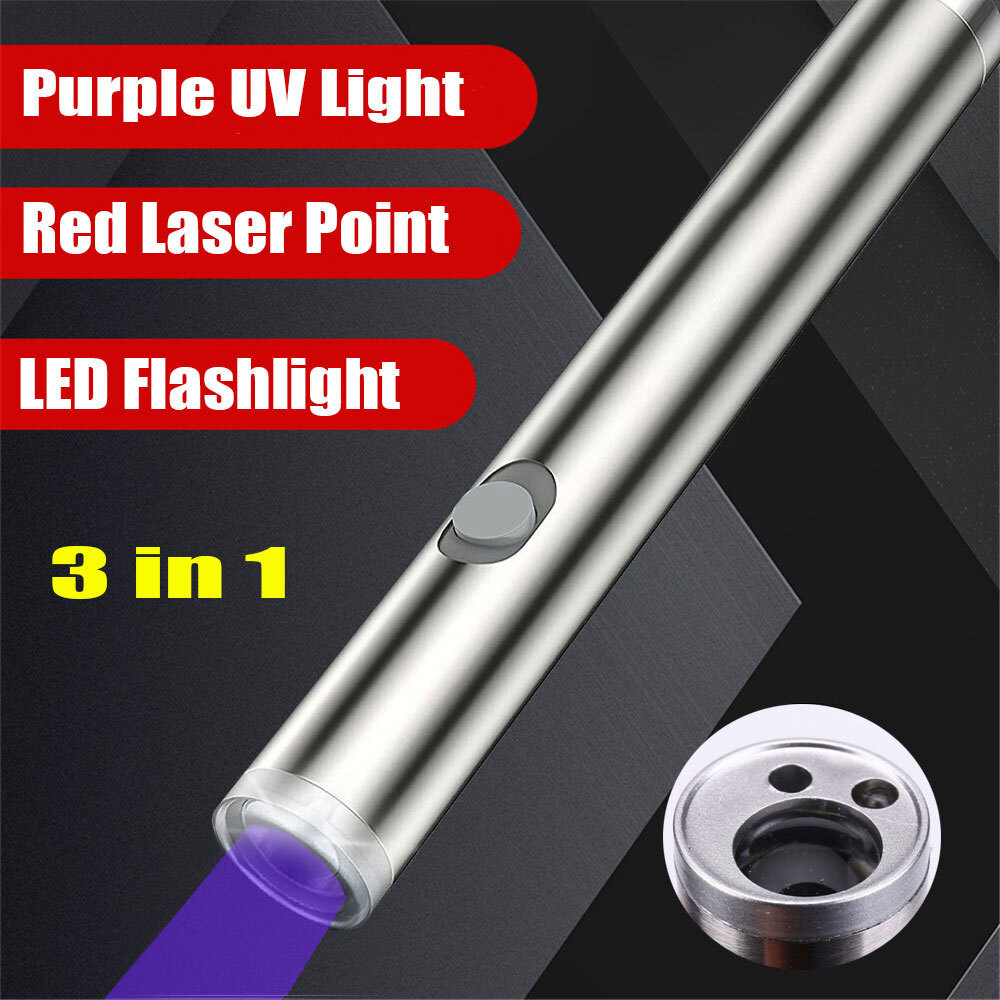Red Laser Pointer Pen 3in1 Lazer Led Light Torch UV Flashlight Cat Dog ...