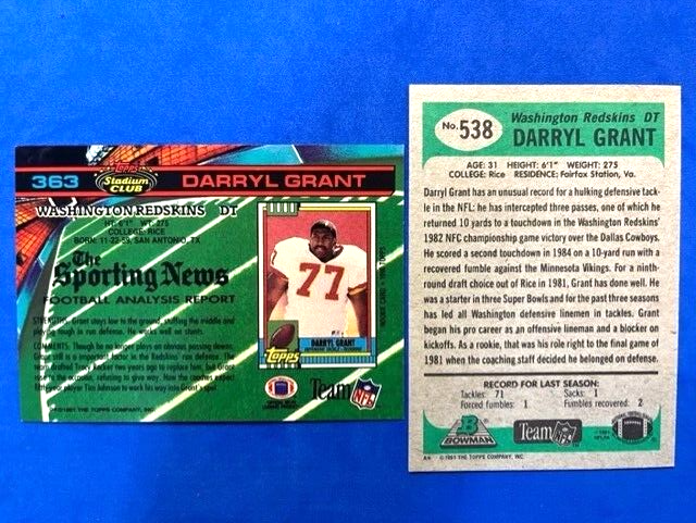 NFL - Darryl Grant 1991 Topps Stadium Club & 1991 Bowman Football ...