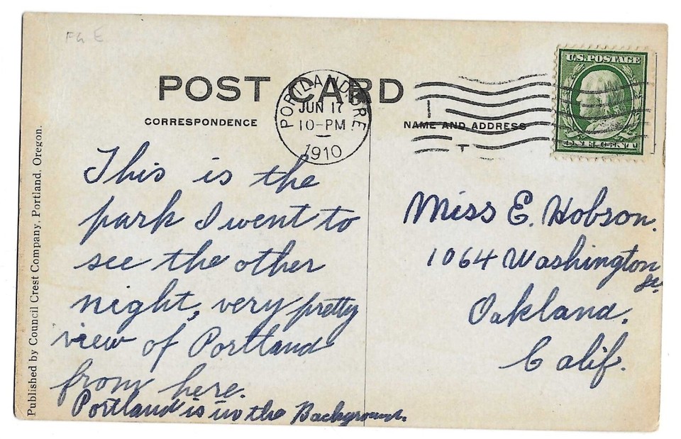 Portland, OR Oregon 1910 Postcard, Council Crest Park | eBay