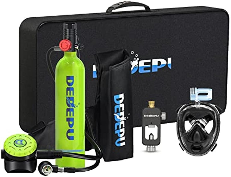 DEDEPU Scuba Diving Kit 1L Oxygen Tank Full Face Diving Mask Set Dive ...