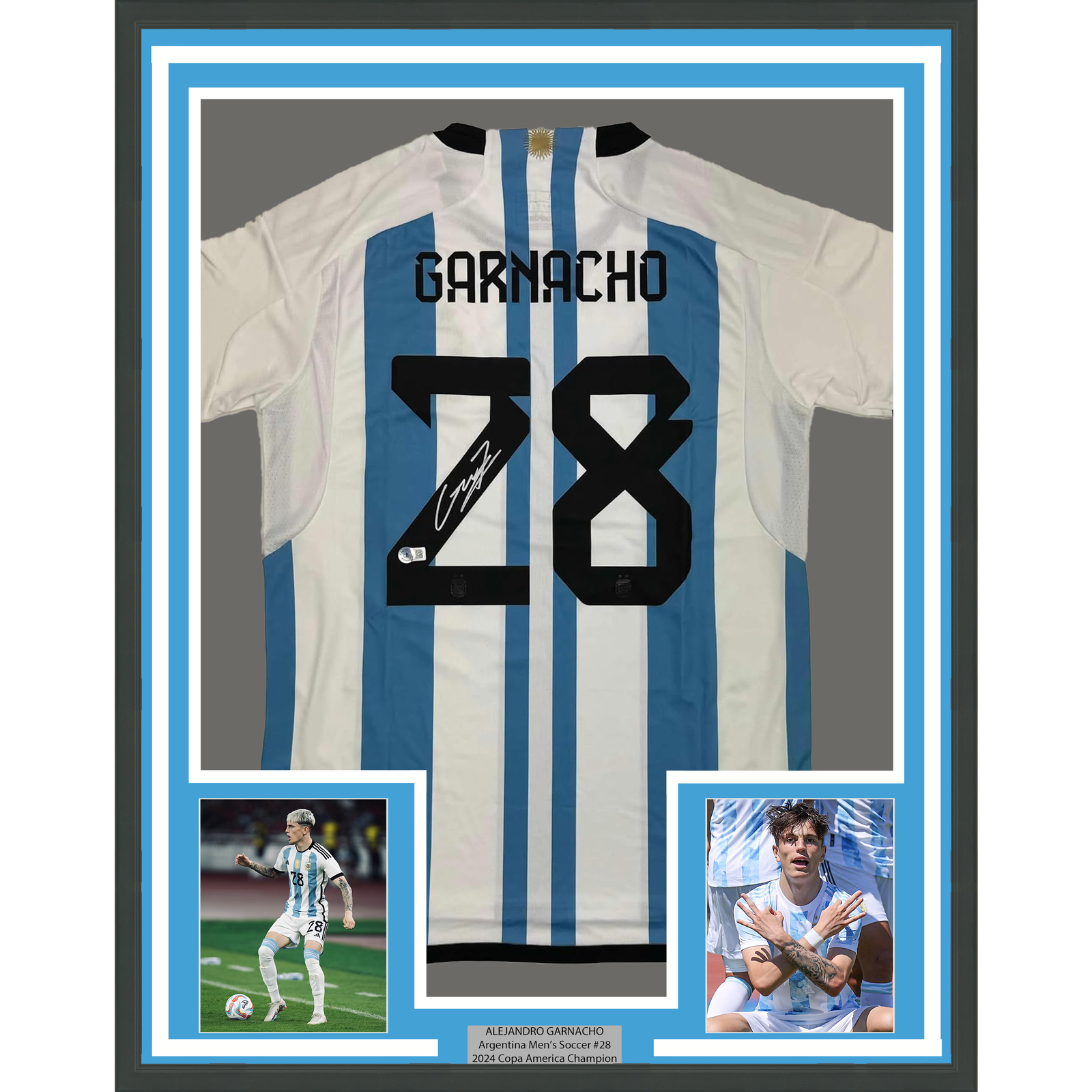 Framed Autographed/Signed Alejandro Garnacho 35x39 Argentina Blue ...