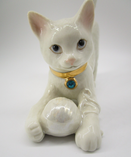 Lenox Cat with Yarn Ball Figurine Teal Crystal on Collar Dec Birthstone ...