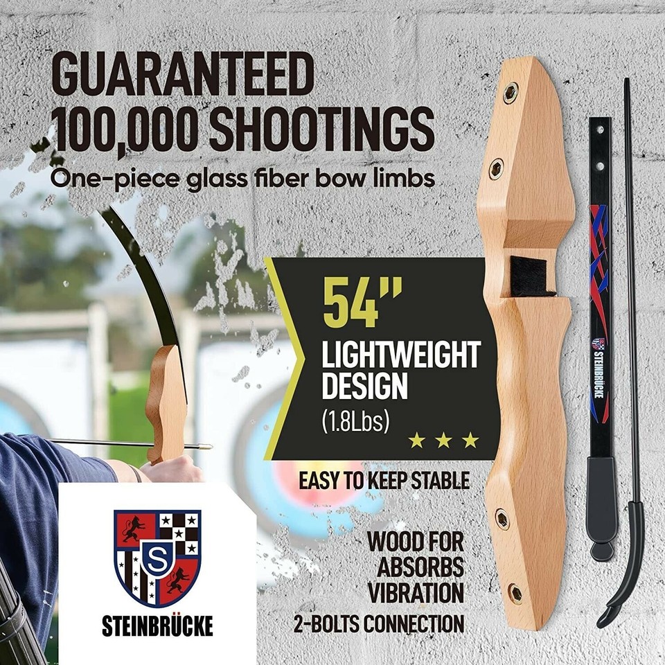 54" Recurve Bow&Arrow Set 40 lbs Archery Traditional Wooden Hunting ...