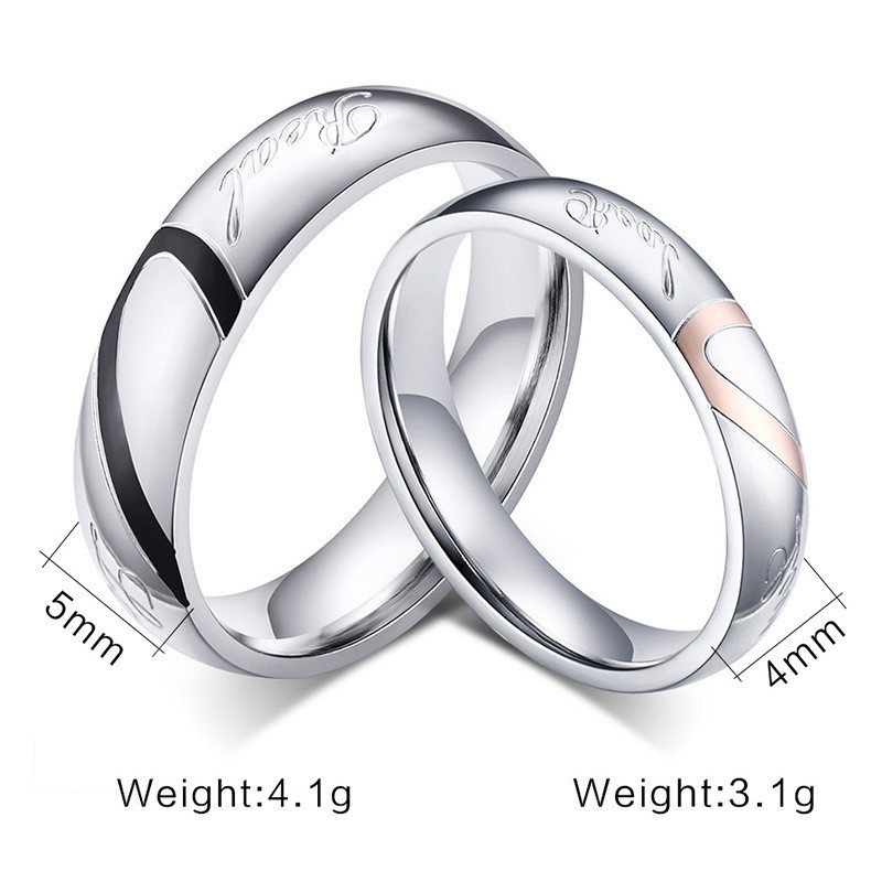 Titanium Steel Heart Shaped Couple Rings Men Women Wedding Rose Gold ...