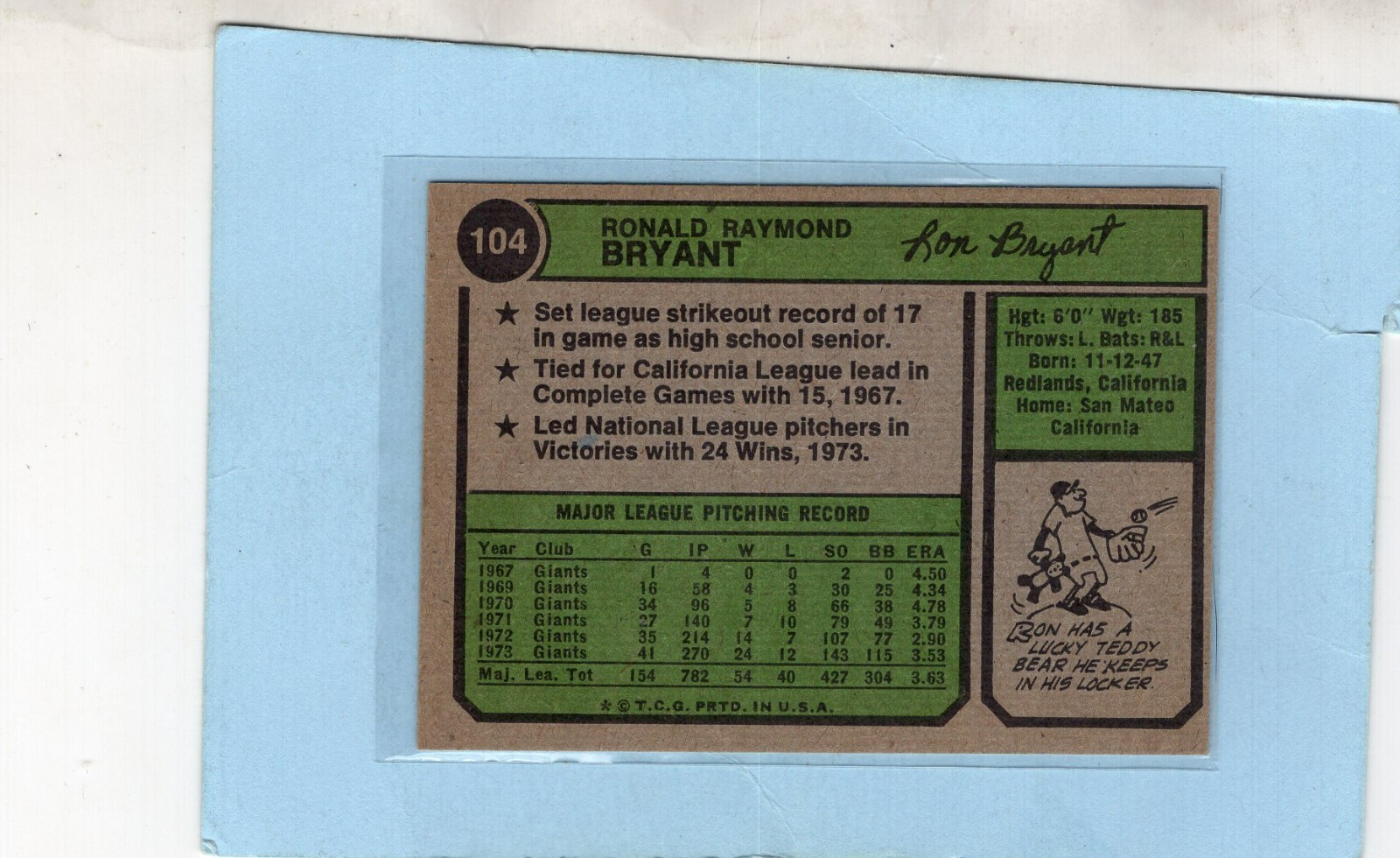 1974 Topps Ron Bryant #104 San Francisco Giants NrMt-Mt | eBay