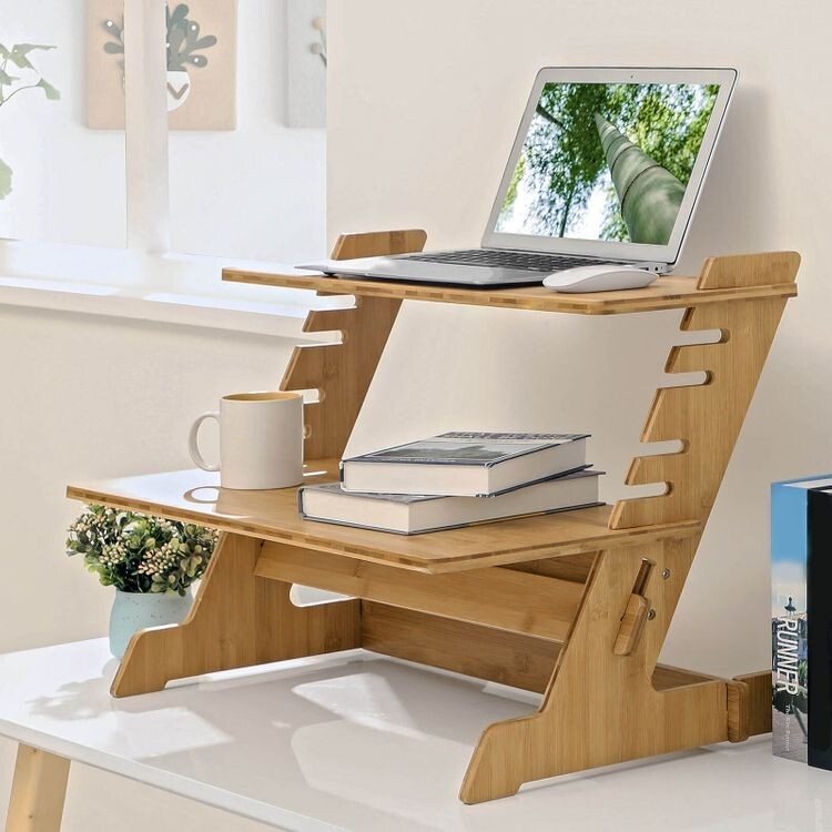 SONGMICS Bamboo Standing Computer Desk Monitor Stand Riser Stand Steady ...