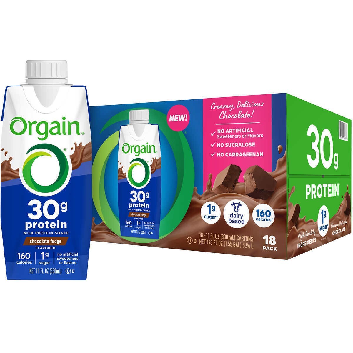 Orgain 30g Protein Shake, Chocolate Fudge, 11 fl oz, 18-pack | eBay