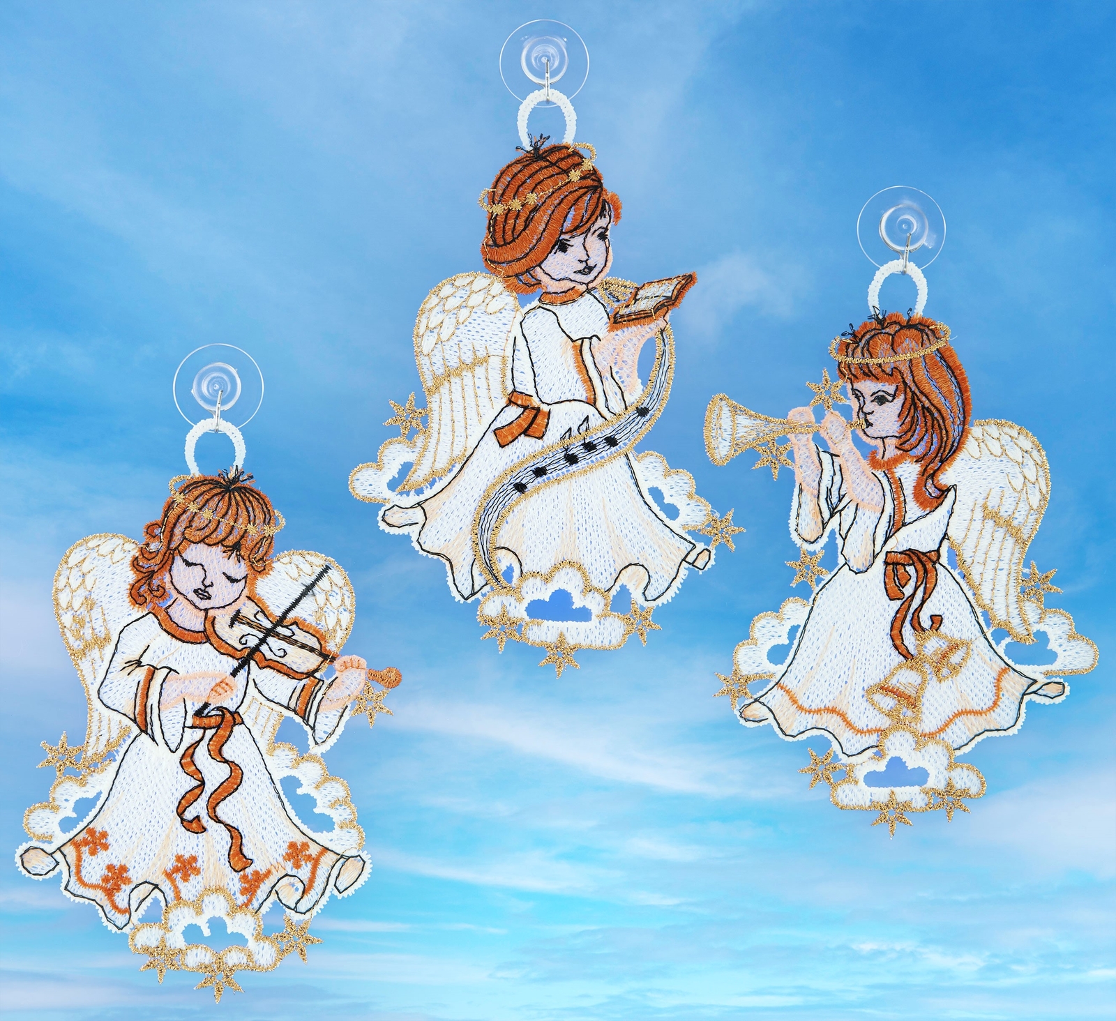 PLAUENER SPITZE Fensterbild WEIHNACHTEN Engel Chor 3er SET ...