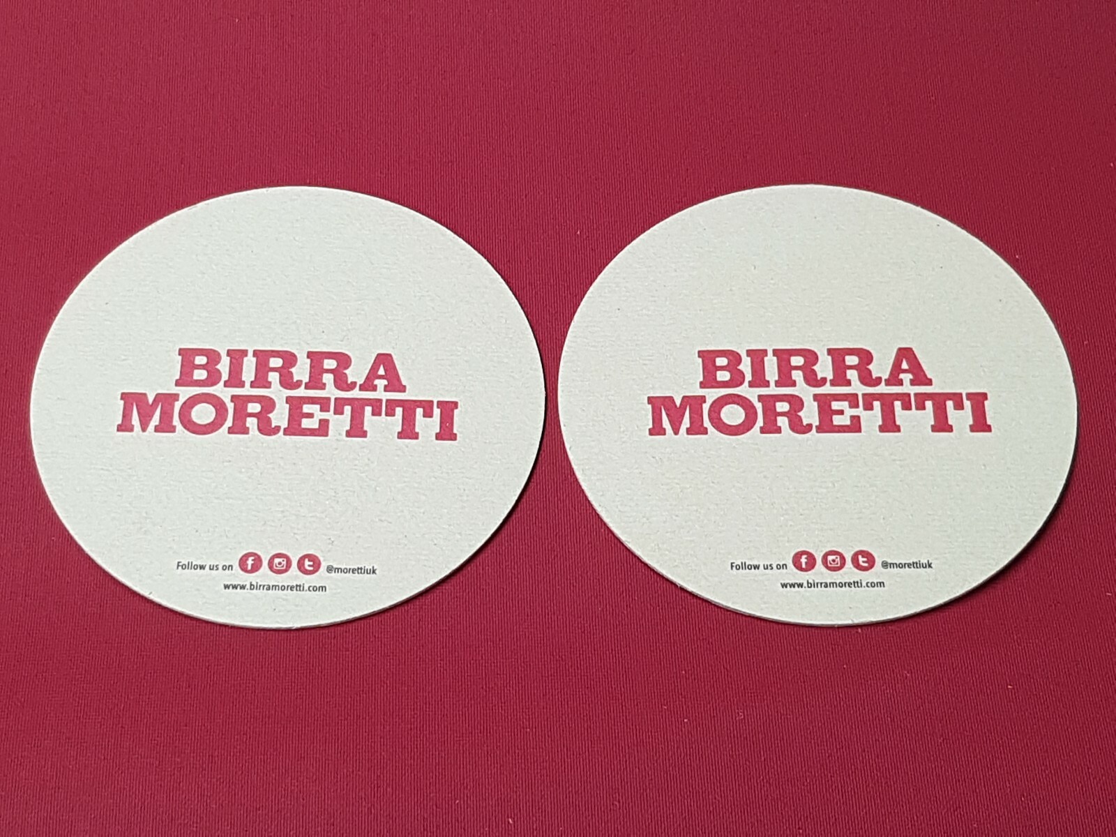 2 X BIRRA MORETTI BREWERY BEER ALE PINT GLASS COASTER MAT SOUS BOCK NEW ...