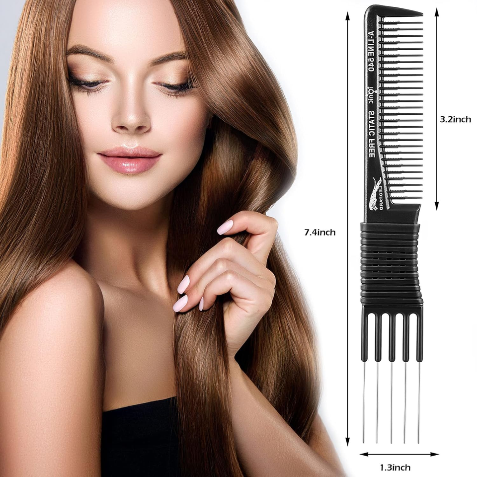 4 Pcs Carbon Lift Teasing Comb with Metal Prong Lift Teasing Comb and ...