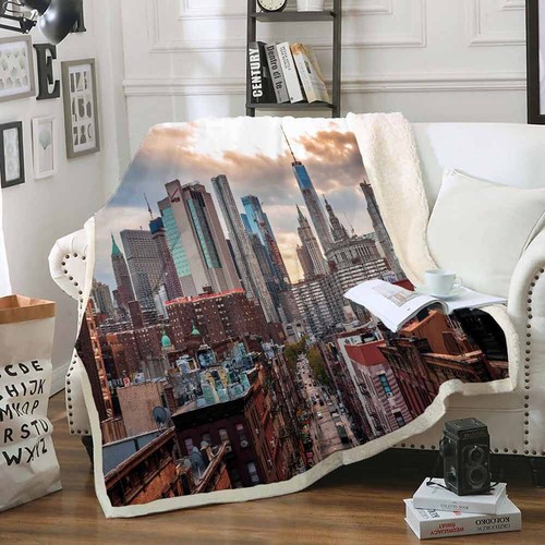Great Modu City Crowded Buildings 3D Warm Plush Fleece Blanket Picnic ...