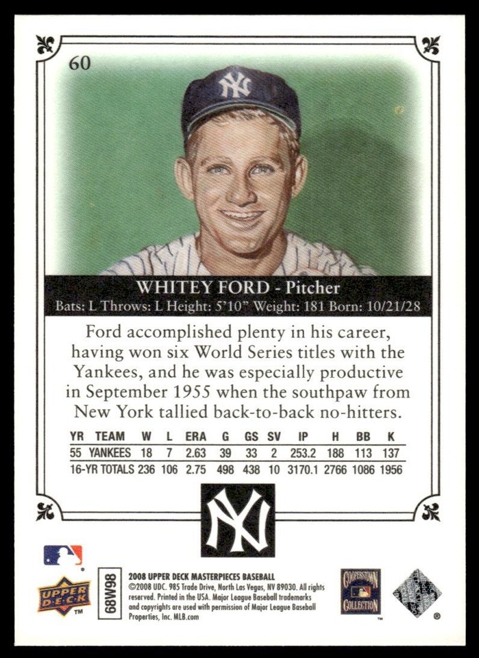 2008 Upper Deck Masterpieces 60 Whitey Ford New York Yankees Baseball ...