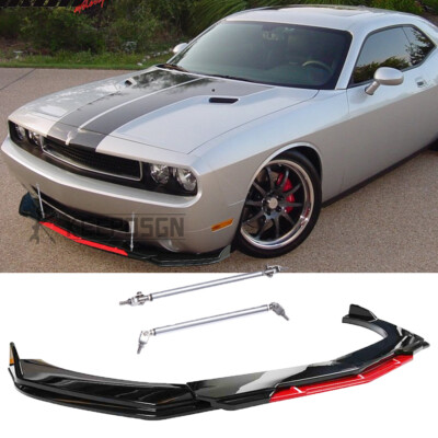 Car Front Bumper Lip Splitter Red + Strut Rods For Dodge Challenger RT ...