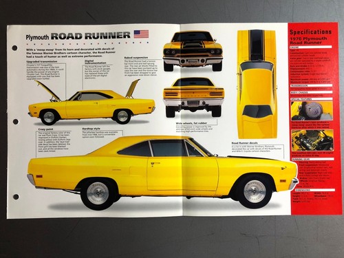 1968 - 1970 Plymouth Road Runner Poster, Spec Sheet, Folder, Brochure ...