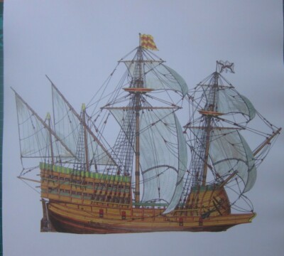HISTORICAL SAILING SHIP PRINT ~ A SPANISH OR FLEMISH ARMED MERCHANTMAN ...