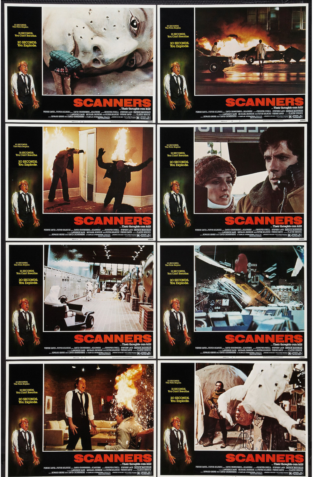 SCANNERS original 1981 lobby card set DAVID CRONENBERG 11x14 movie ...