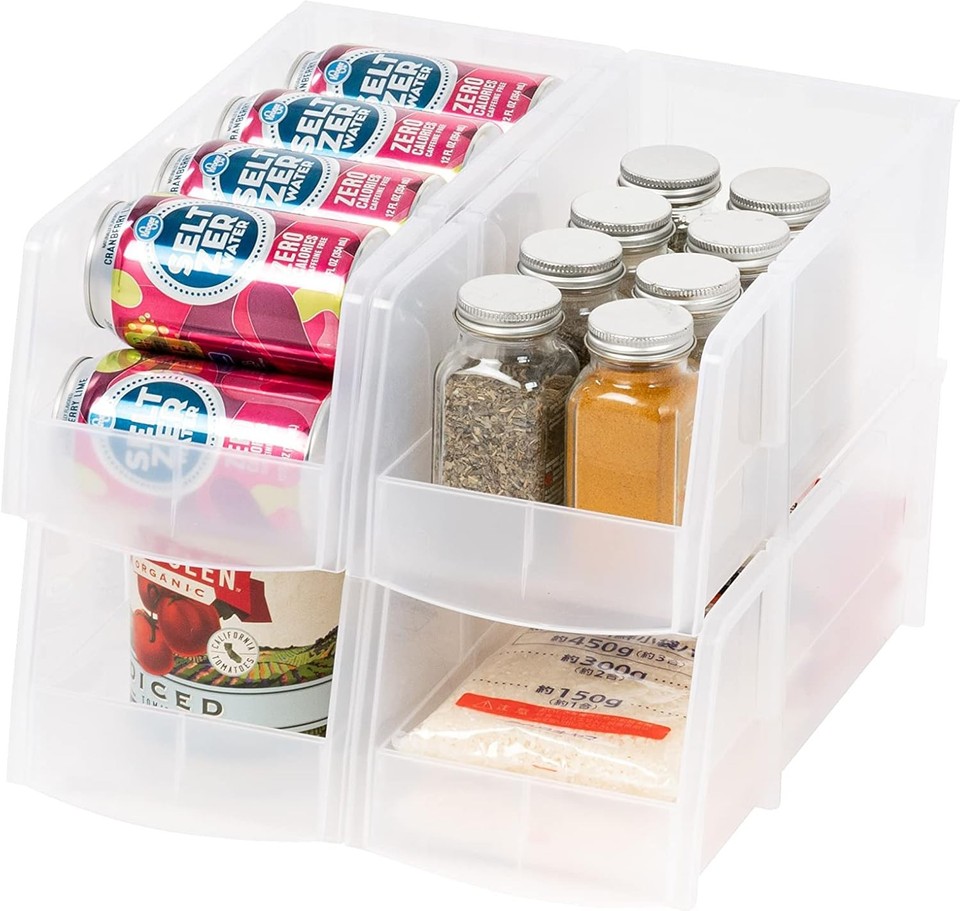 IRIS USA Plastic Stackable Clear Storage Bins Open Front Fridge Pantry ...