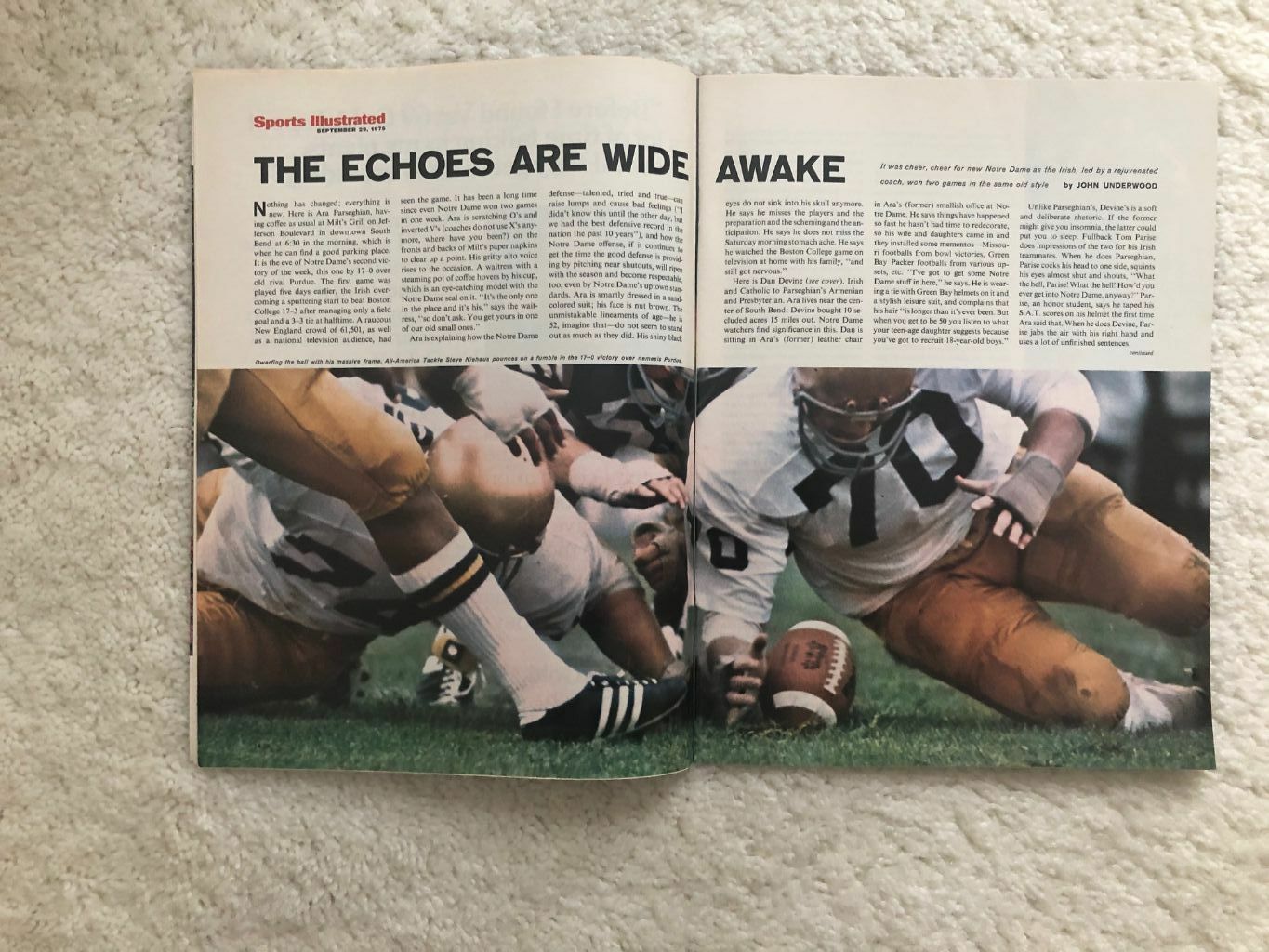 Sports Illustrated Rick Slager Notre Dame Dan Devine 1975 Ali Frazier ...