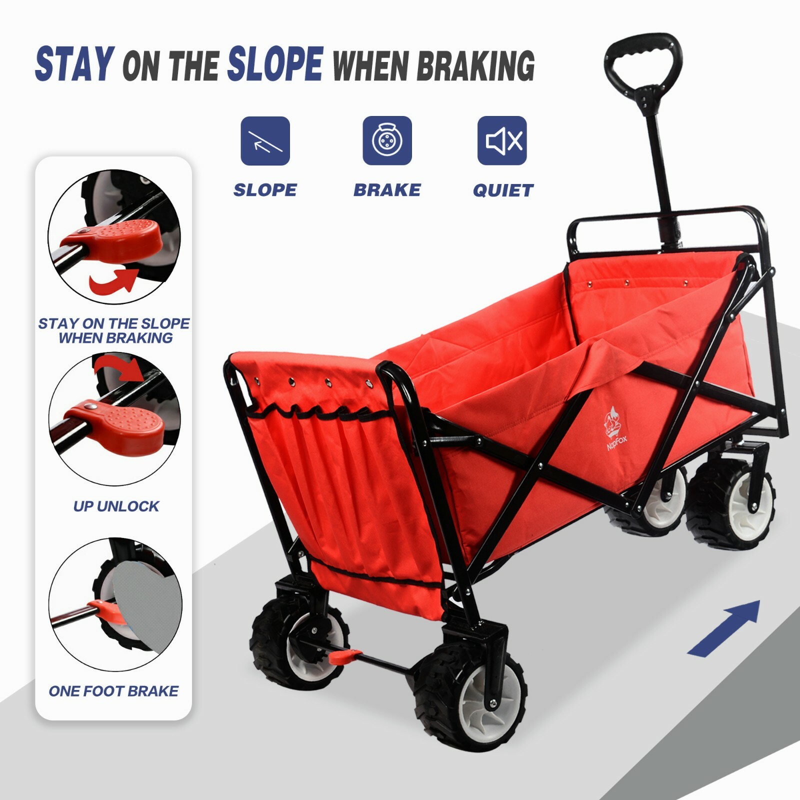 Red Collapsible Heavy Duty Folding Wagon Cart Wheels Outdoor Garden ...