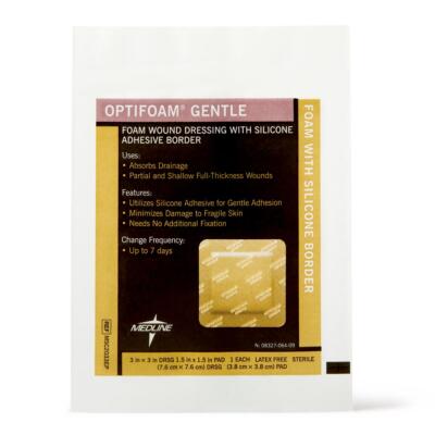 Optifoam Gentle Foam Wound Dressing with Silicone Adhesive Border, 3" x ...