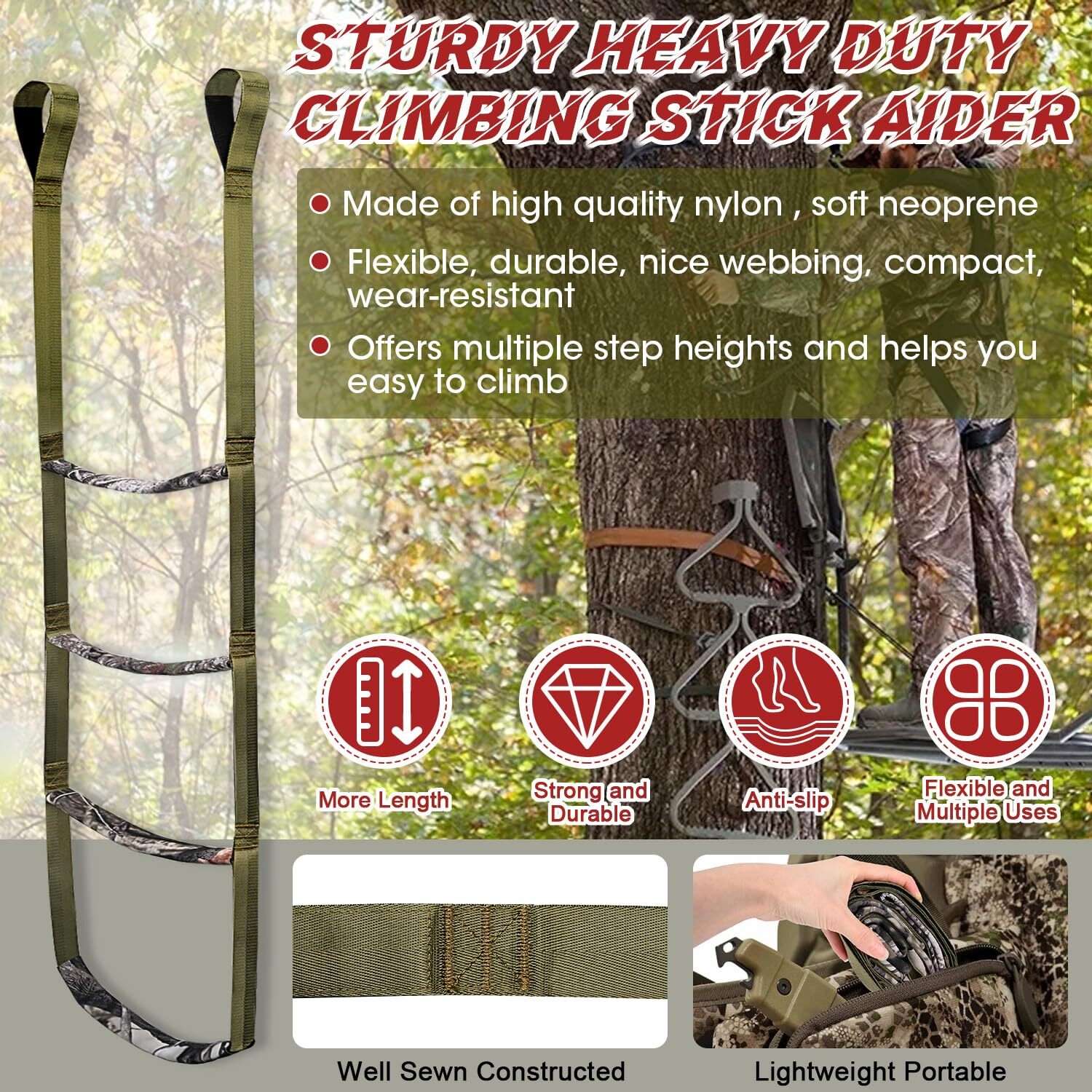 Step Climbing AiderClimbing Stick Aiders for Hunting Rope 3 Green | eBay