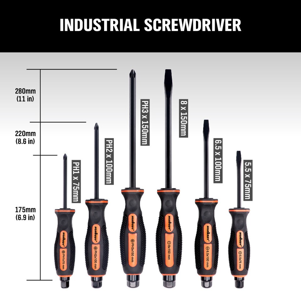 6 PC Hammer Head Screwdriver Commercial Grade Set Magnetic Tip Phillips ...