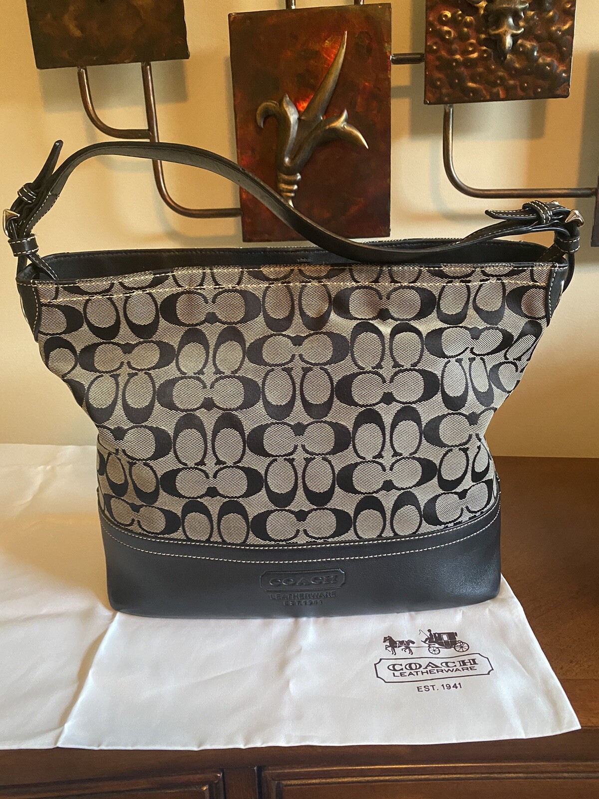 COACH Large Signature Logo Black & Gray Purse Bag Tot… - Gem