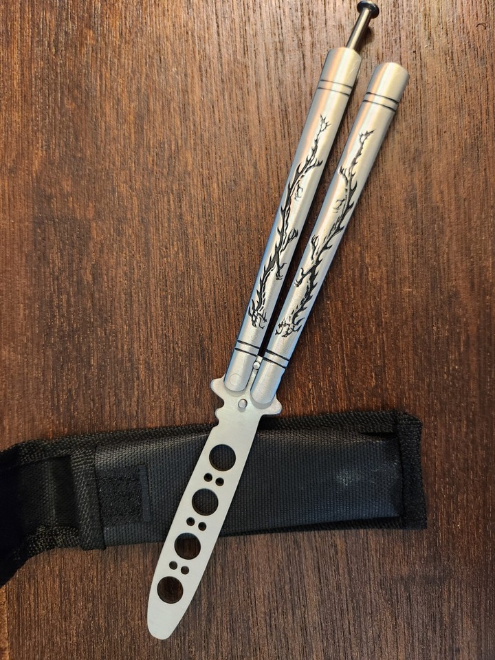 Silver Balisong Trainer With Engraved Dragon On Handles | eBay