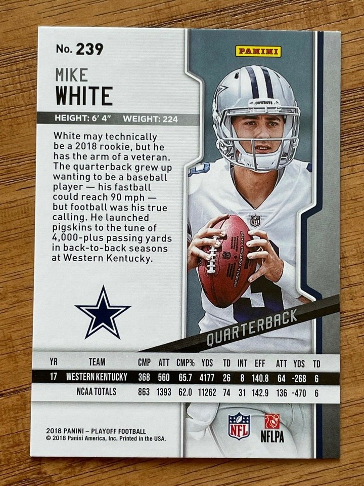 2018 PANINI PLAYOFF FOOTBALL MIKE WHITE ROOKIE CARD No.239 Cowboys | eBay