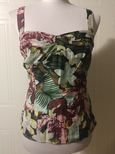 CABI Floral Pleated Bust Halter or Racer Back Corset Top Cotton Silk ...