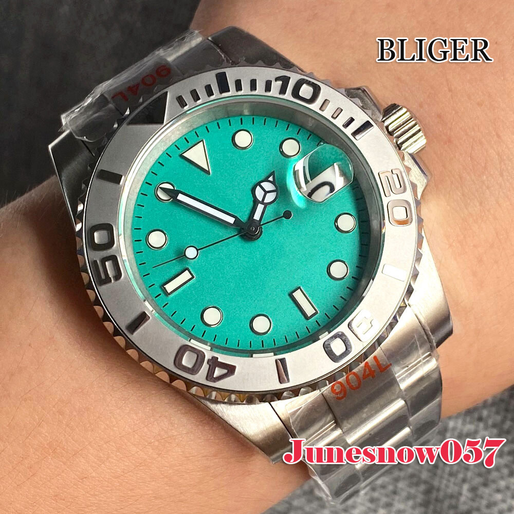 Bliger 40MM NH35 Movement Automatic Men Watch Green Dial Unidirectional ...
