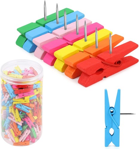 260 PCS Colorful Push Pin with Wooden Clips, Durable Multicolor | eBay