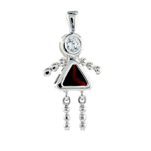 Sterling Silver Birthstone Baby Girl Pendant Charm Colored Cubic ...