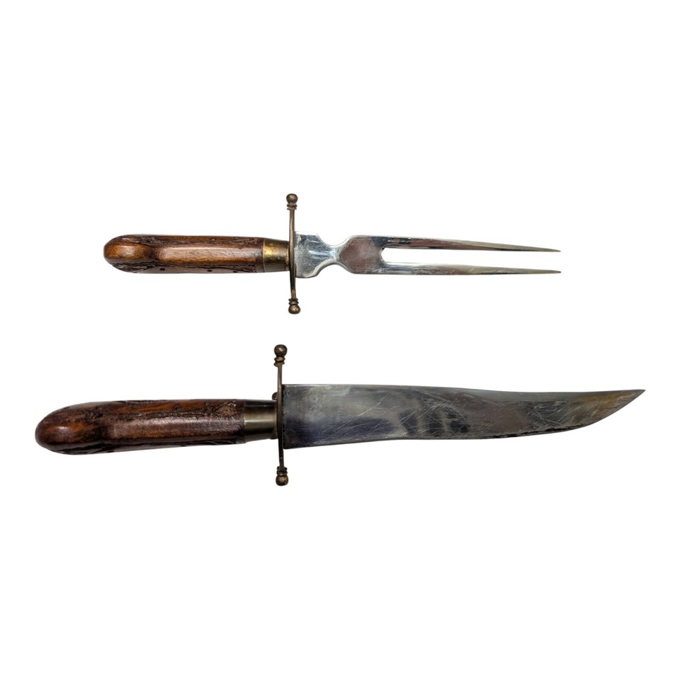 Vintage Indian Carving Set - With Wood and Brass Locking Sheath Fork ...