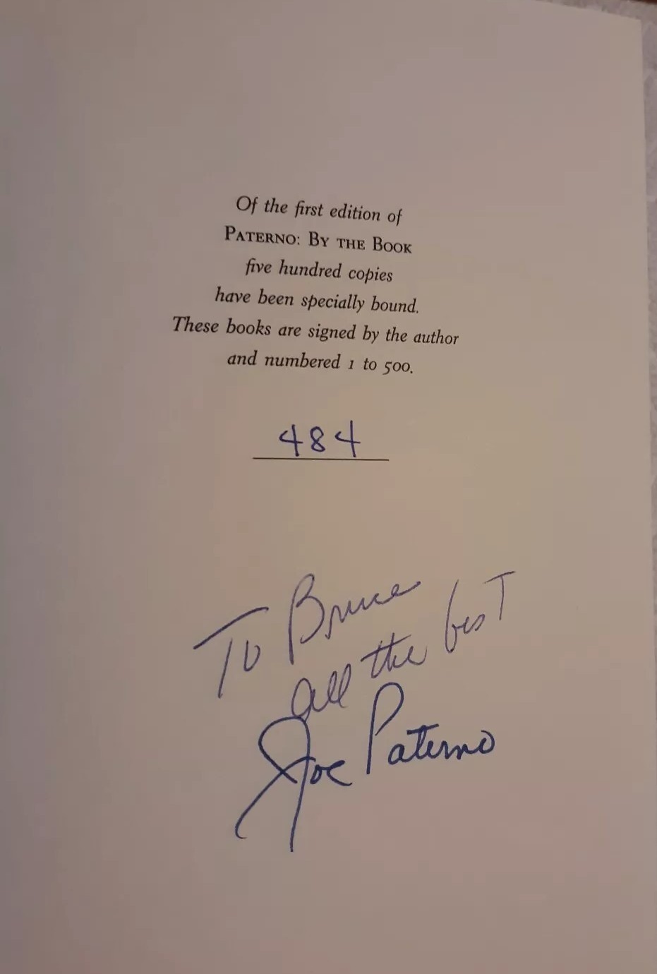 Joe Paterno 500 SIGNED Paterno By The Book HARD COVER 1st print ...