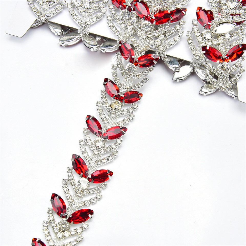 90cm Sparkly Rhinestone Beaded Leaves Applique Chain Trim DIY Jewelry ...
