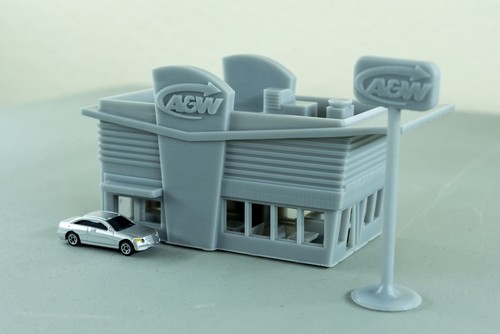 HO Scale Retro Modern Burger Restaurant Building With Interior | eBay